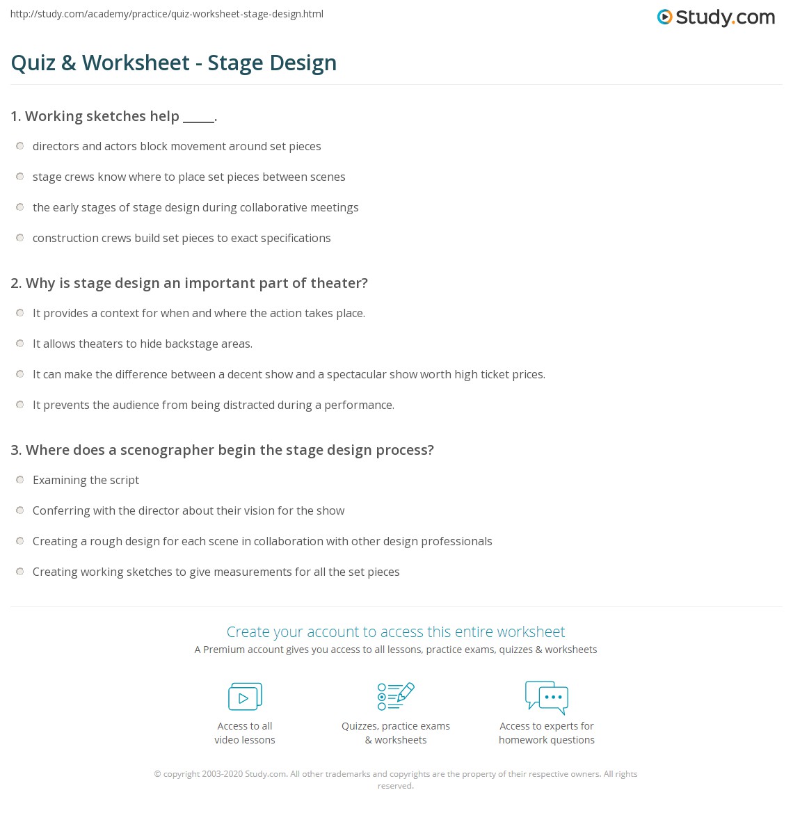 Quiz & Worksheet - Stage Design | Study.com