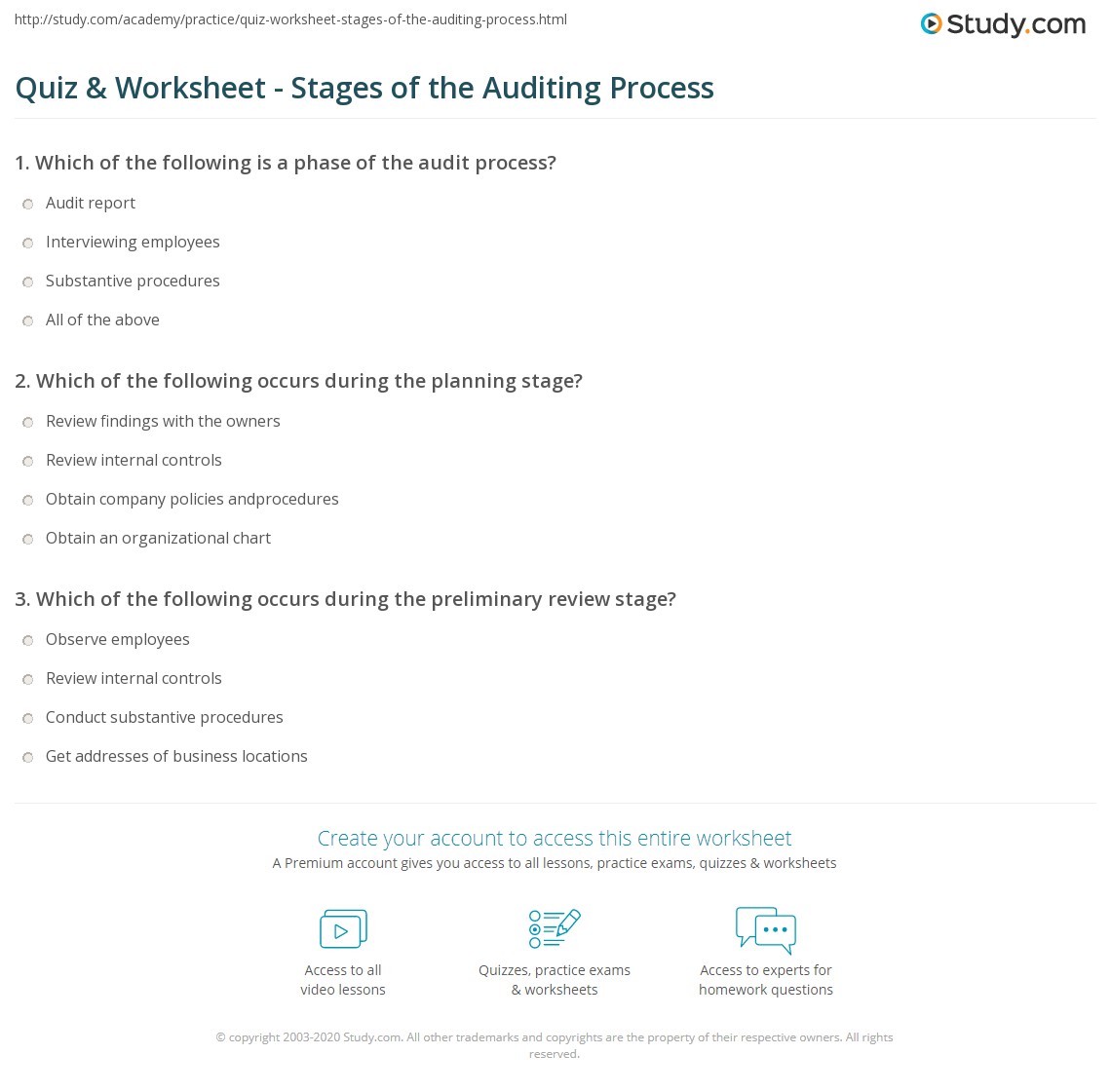 Quiz & Worksheet - Stages of the Auditing Process | Study.com