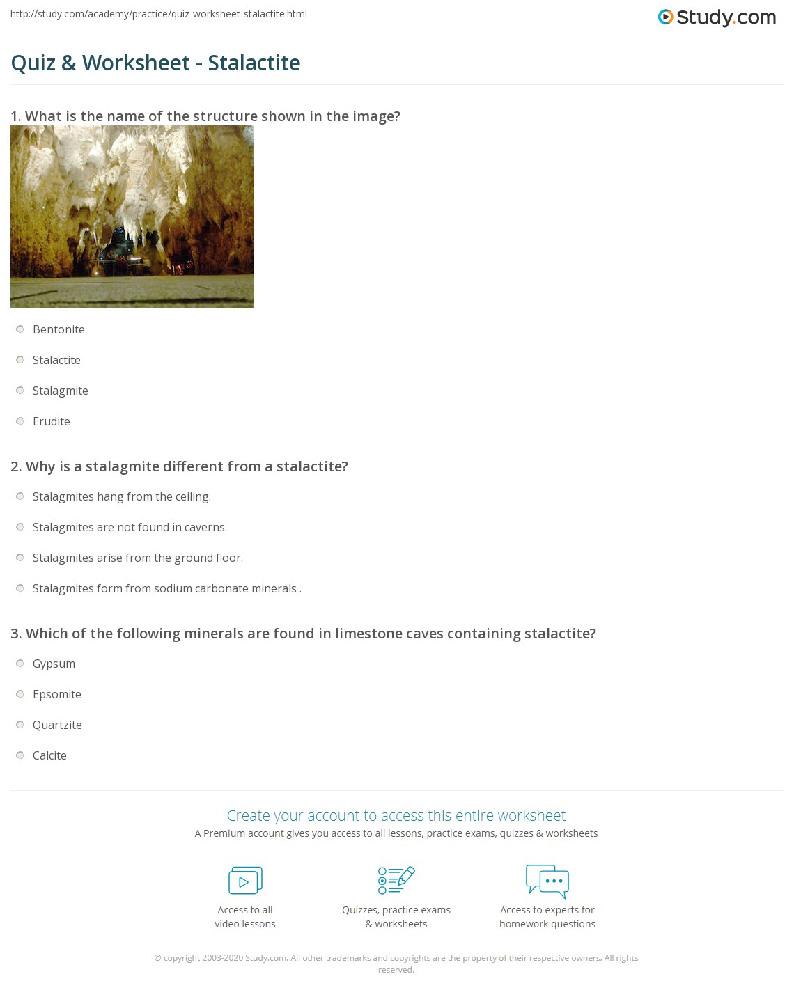 Quiz & Worksheet - Stalactite | Study.com