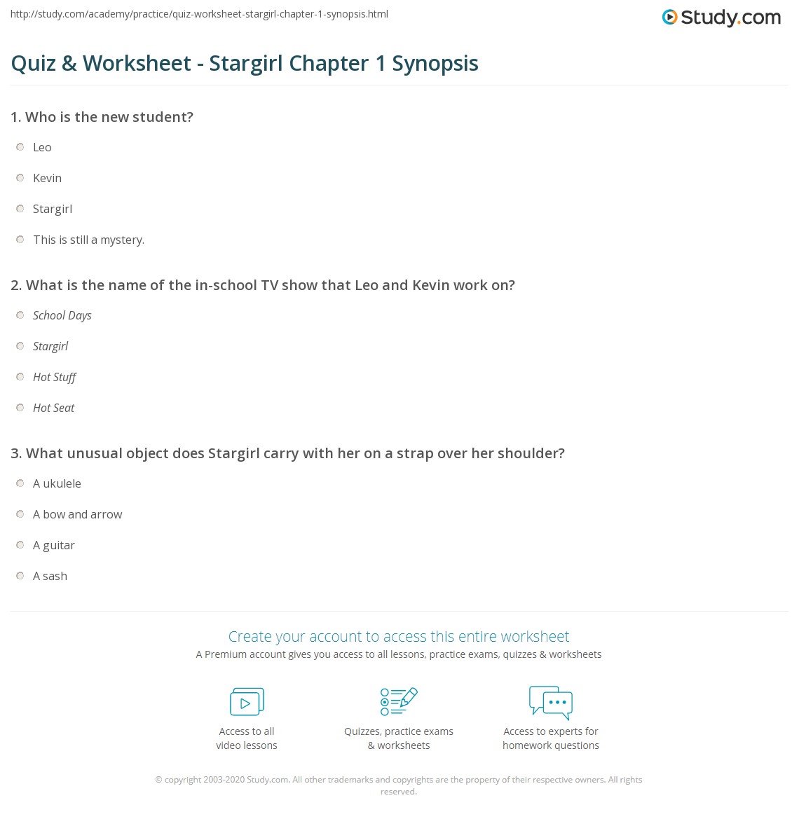 Quiz & Worksheet - Stargirl Chapter 1 Synopsis | Study.com