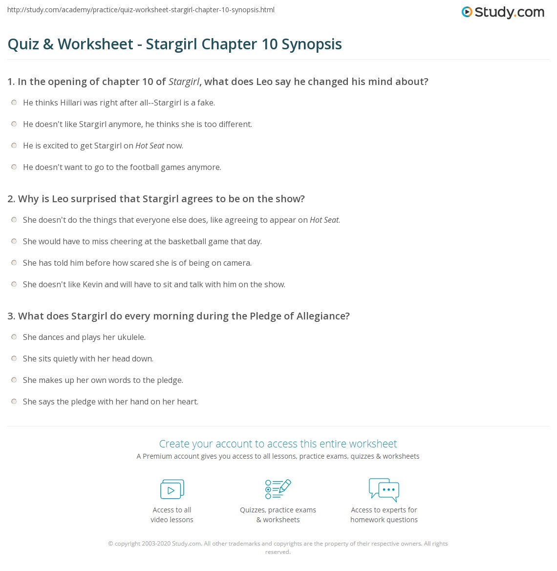 Quiz & Worksheet - Stargirl Chapter 10 Synopsis | Study.com