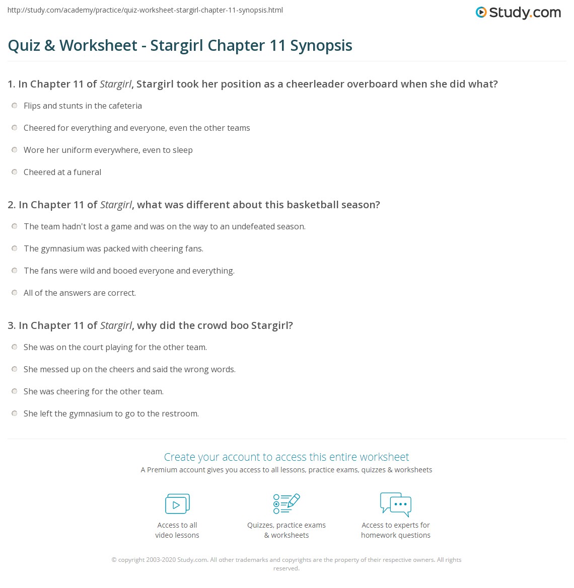 Quiz & Worksheet - Stargirl Chapter 11 Synopsis | Study.com