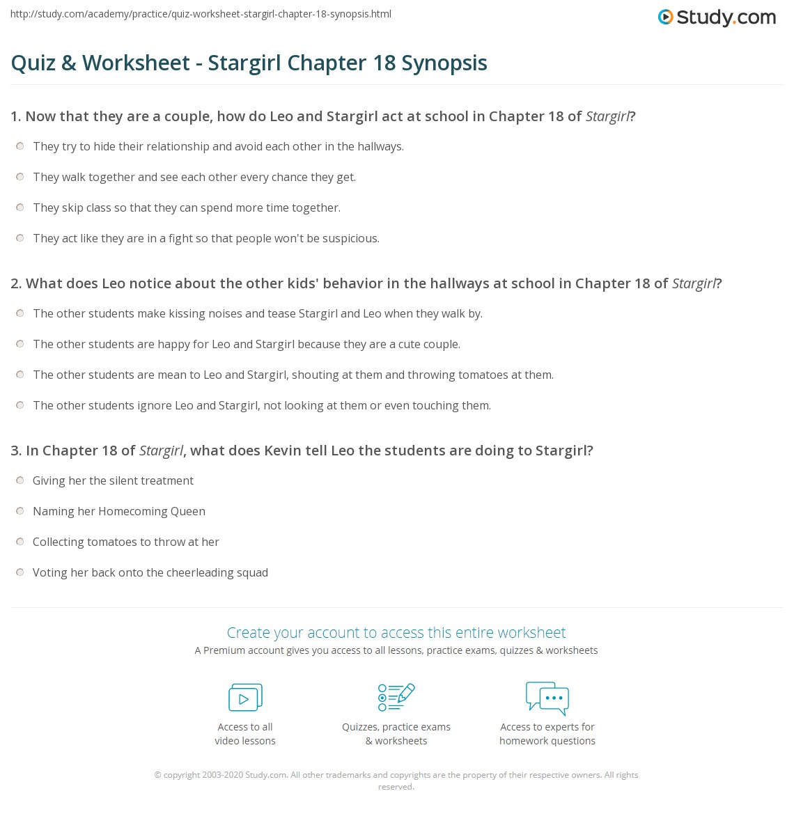 Quiz & Worksheet - Stargirl Chapter 18 Synopsis | Study.com