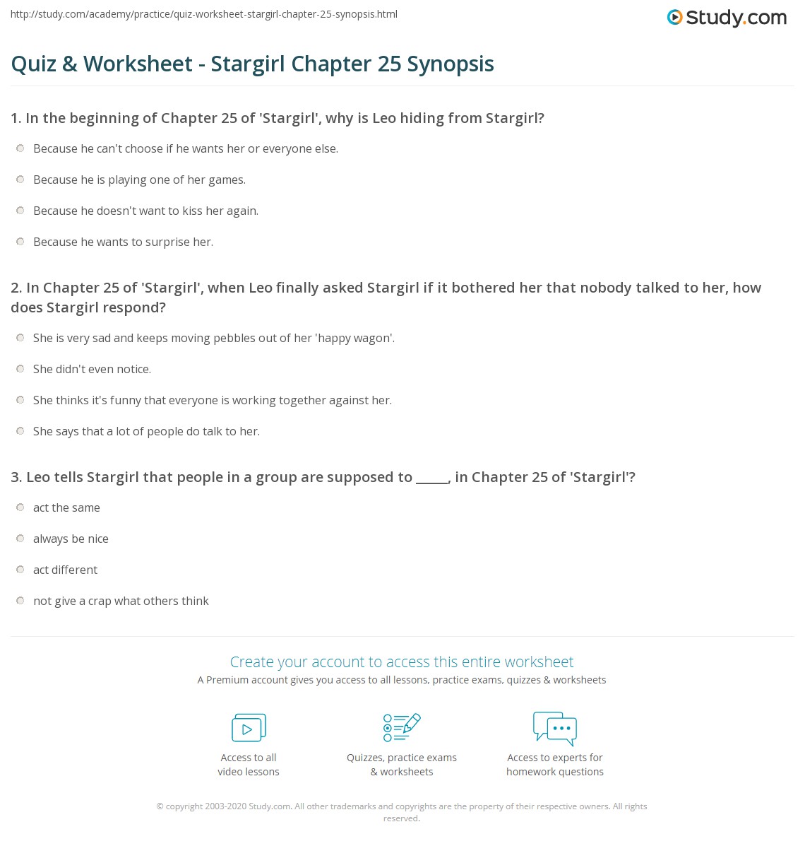 Quiz & Worksheet - Stargirl Chapter 25 Synopsis | Study.com