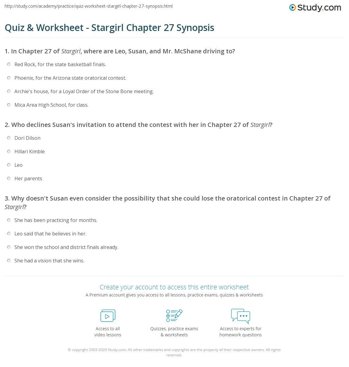 Quiz & Worksheet - Stargirl Chapter 27 Synopsis | Study.com
