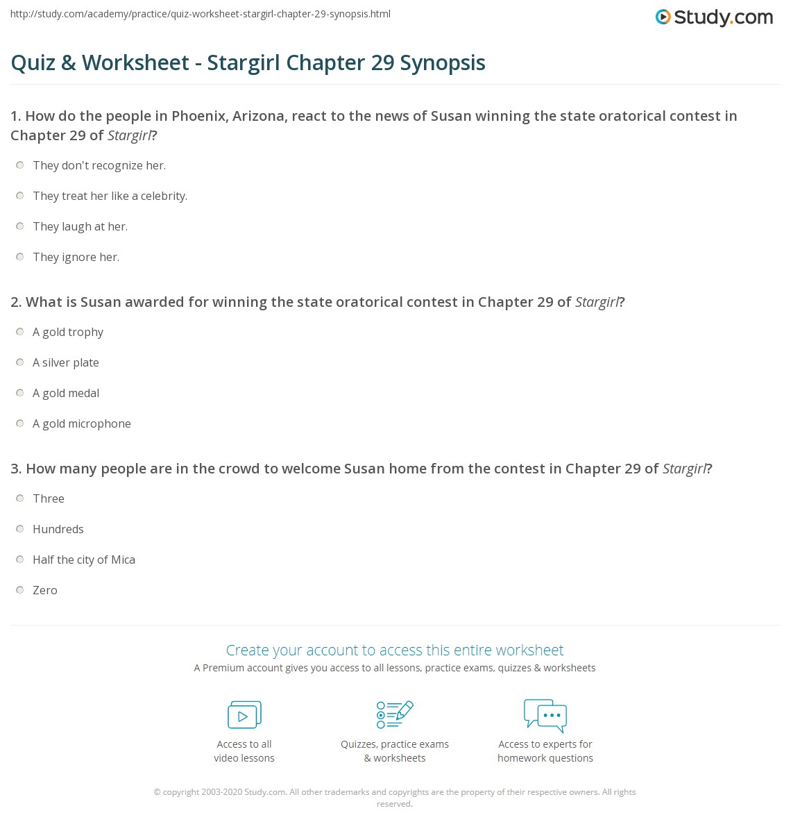 Quiz & Worksheet - Stargirl Chapter 29 Synopsis | Study.com