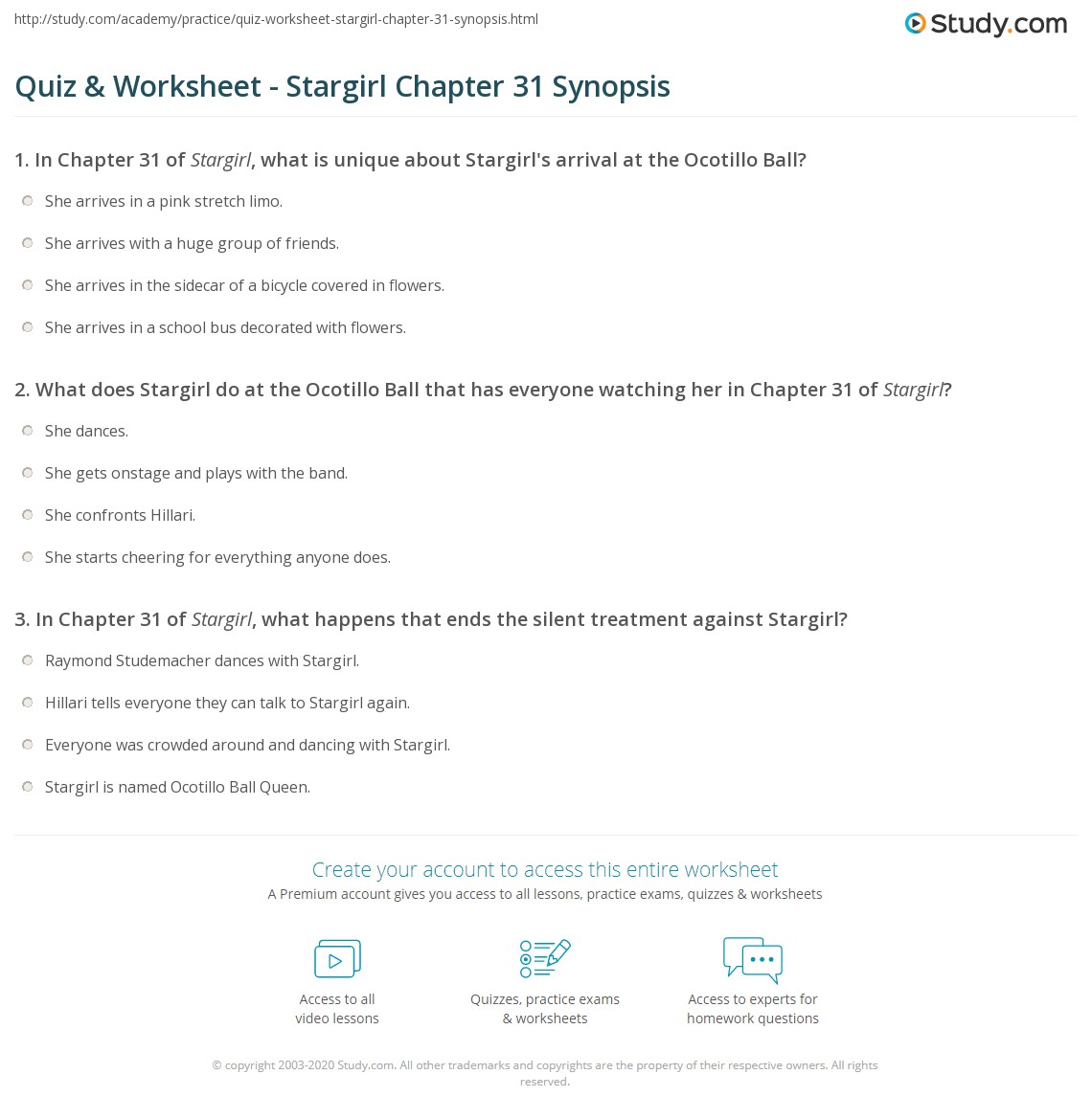 Quiz & Worksheet - Stargirl Chapter 31 Synopsis | Study.com