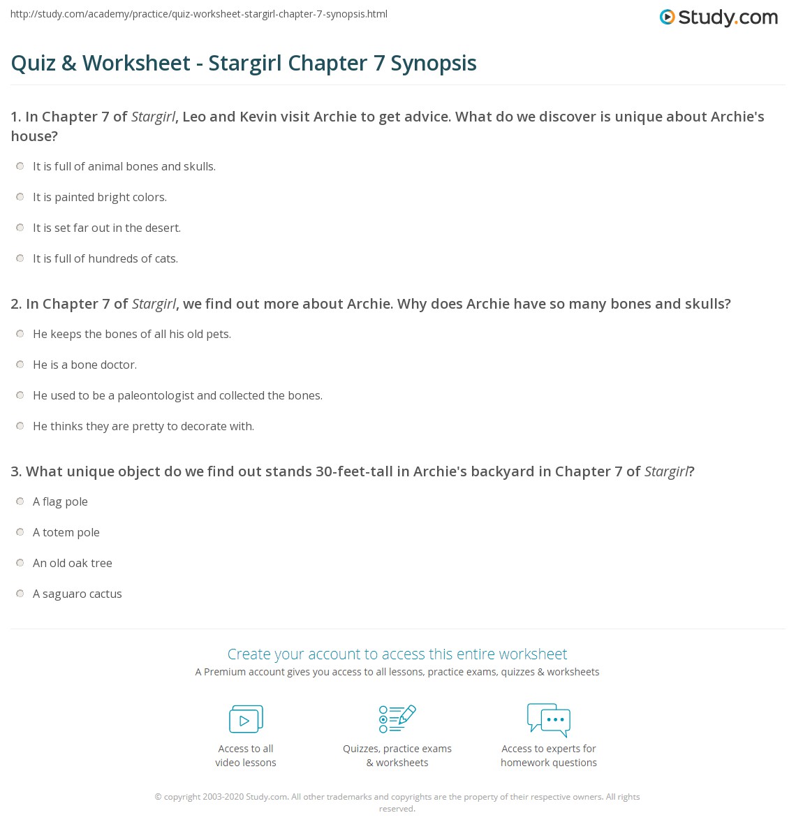 Quiz & Worksheet - Stargirl Chapter 7 Synopsis | Study.com