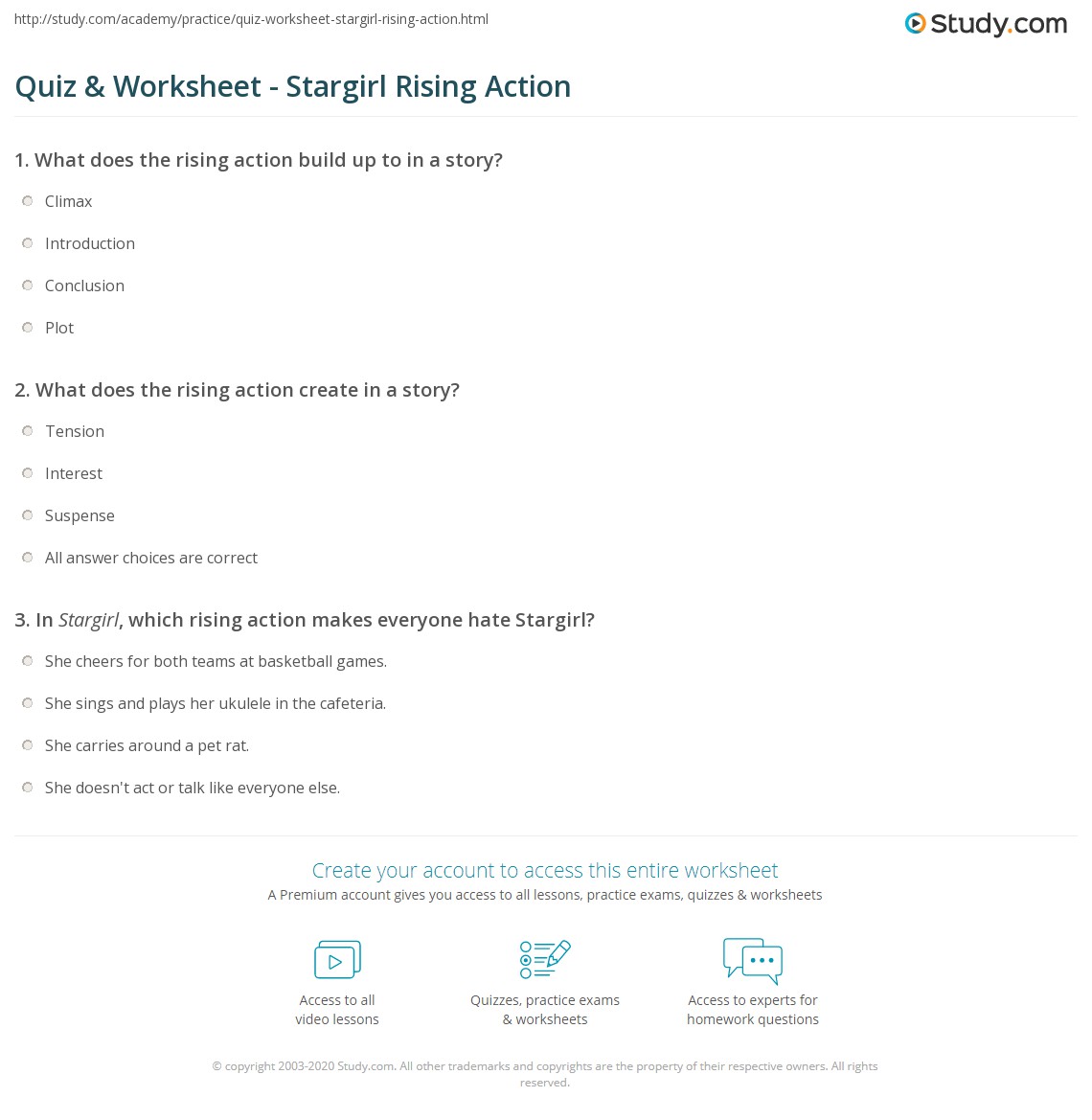Quiz & Worksheet - Stargirl Rising Action | Study.com