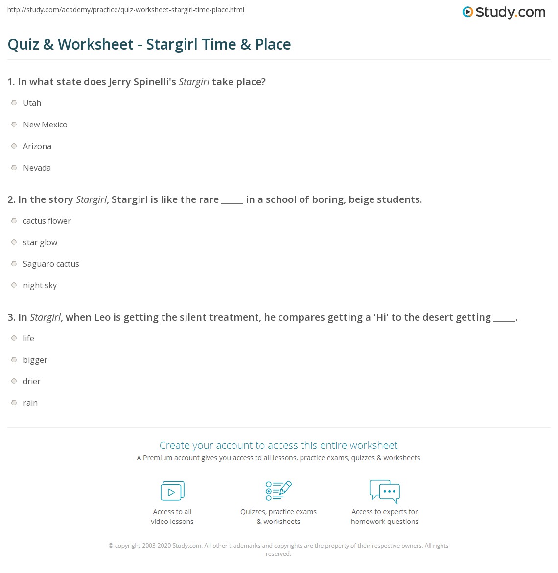 Quiz & Worksheet - Stargirl Time & Place | Study.com