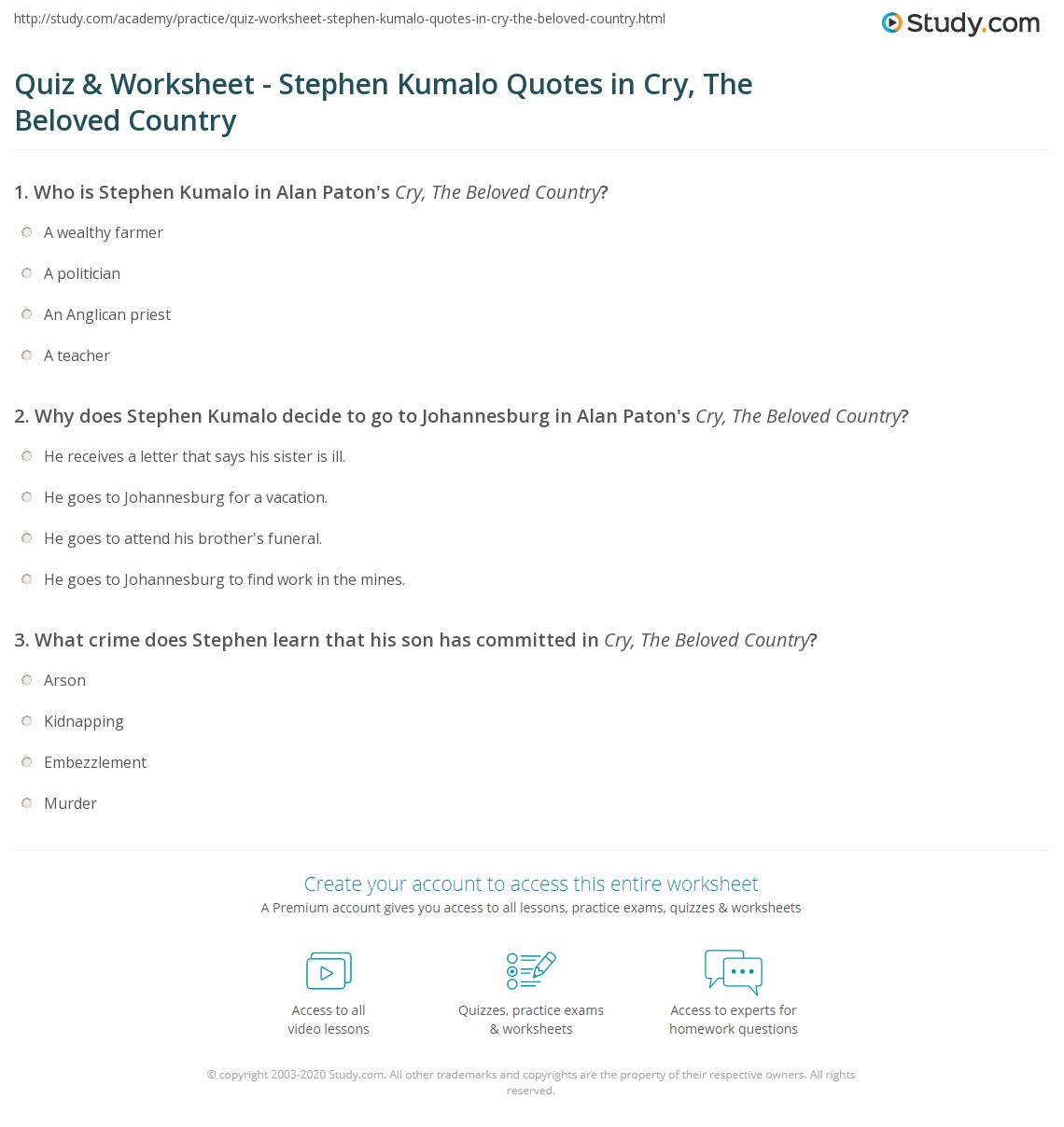 Quiz & Worksheet - Stephen Kumalo Quotes in Cry, The Beloved Country ...