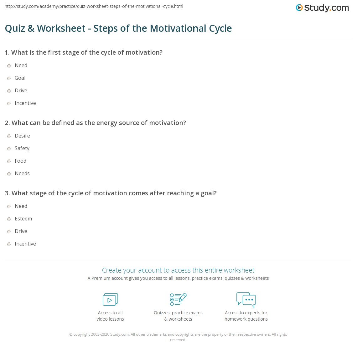 Quiz & Worksheet - Steps of the Motivational Cycle | Study.com