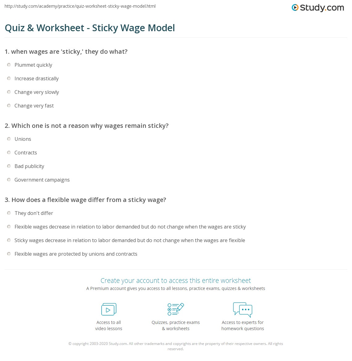 Quiz & Worksheet - Sticky Wage Model | Study.com