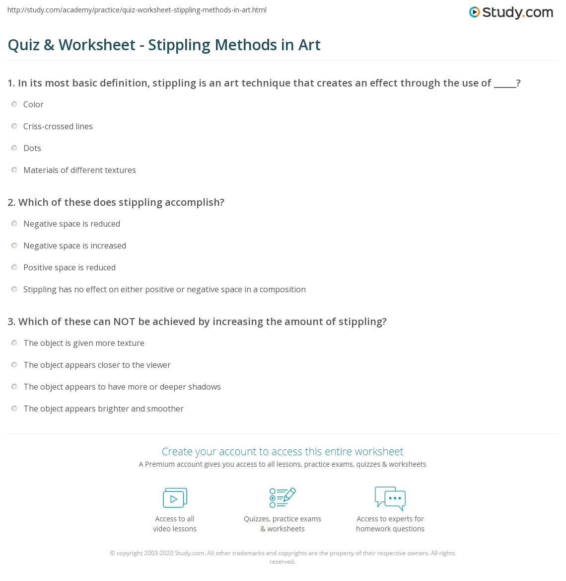 Quiz & Worksheet - Stippling Methods in Art | Study.com