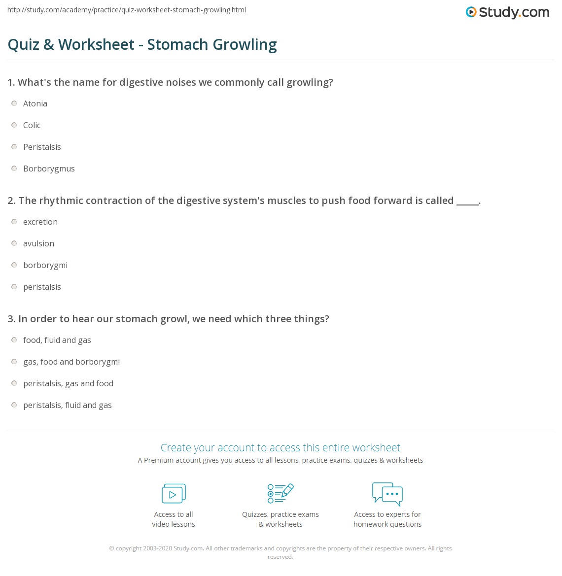 Quiz & Worksheet - Stomach Growling | Study.com