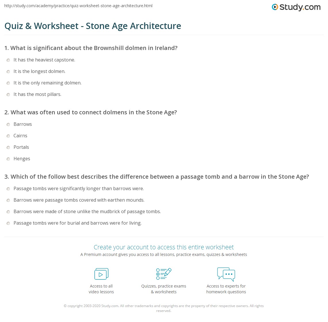 Quiz & Worksheet - Stone Age Architecture | Study.com