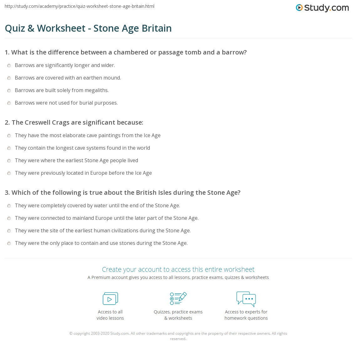 Quiz & Worksheet - Stone Age Britain | Study.com