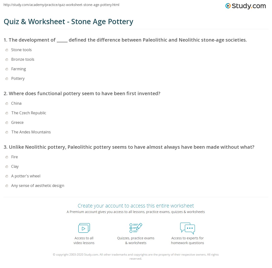 Quiz & Worksheet - Stone Age Pottery | Study.com