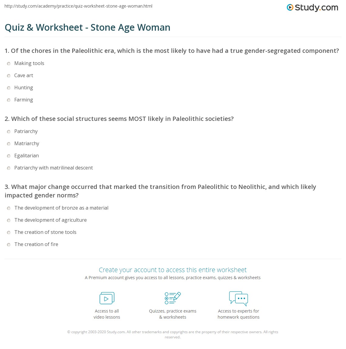 Quiz & Worksheet - Stone Age Woman | Study.com