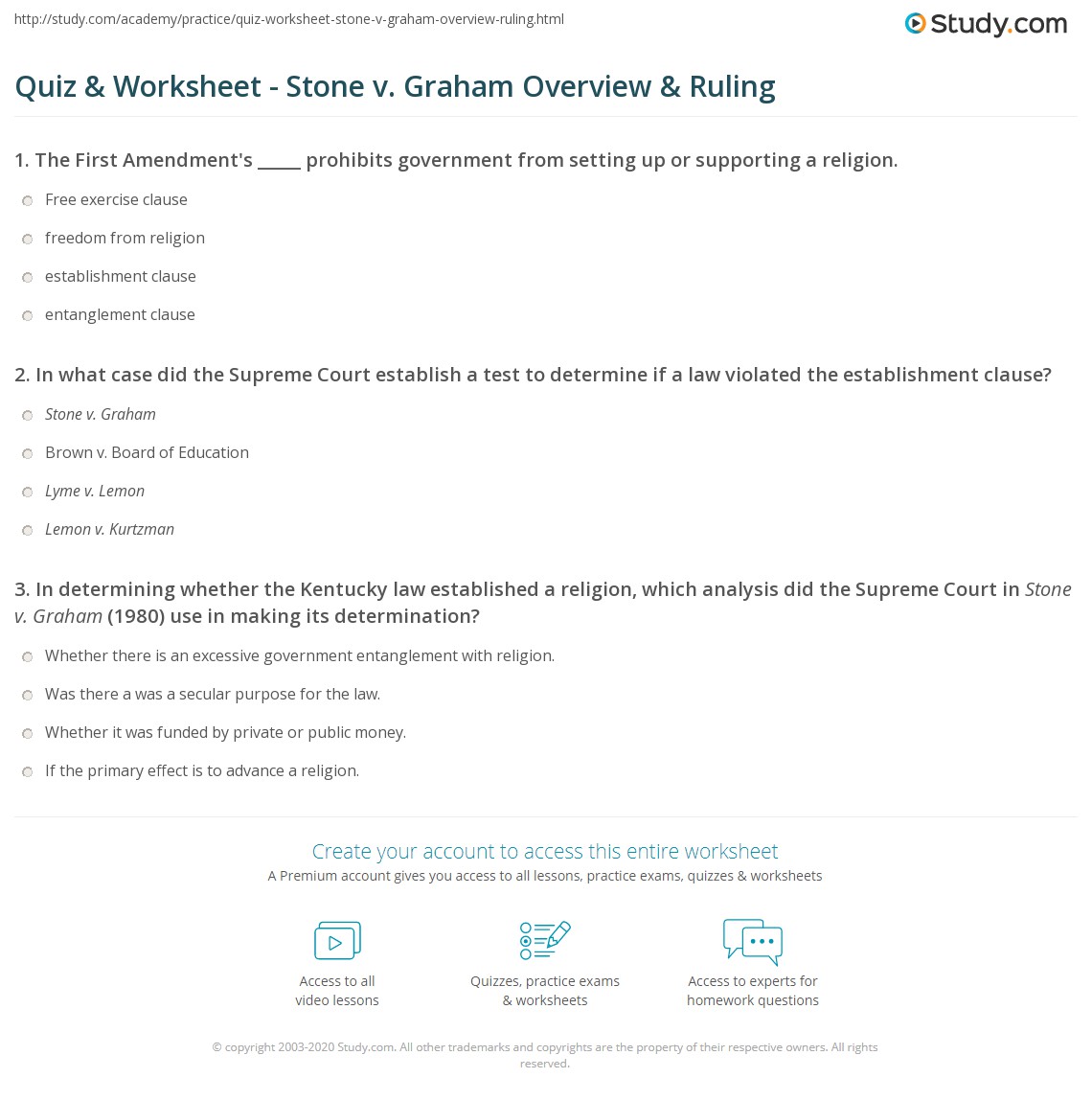 Quiz & Worksheet - Stone v. Graham Overview & Ruling | Study.com
