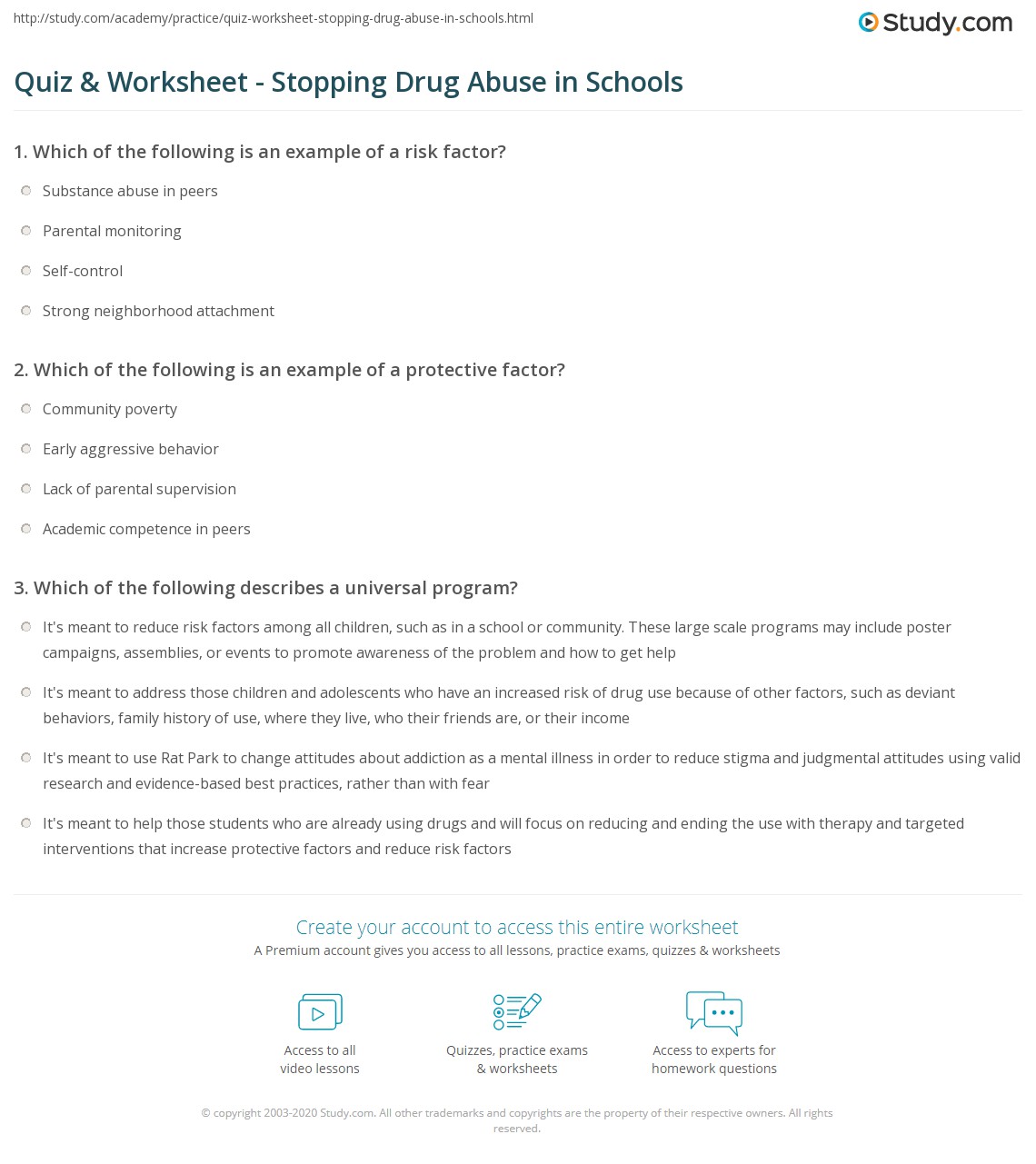 Quiz & Worksheet - Stopping Drug Abuse in Schools | Study.com