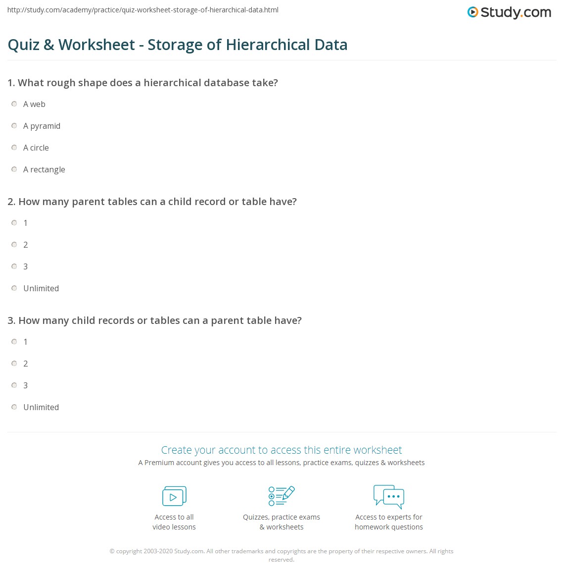 Quiz & Worksheet - Storage of Hierarchical Data | Study.com