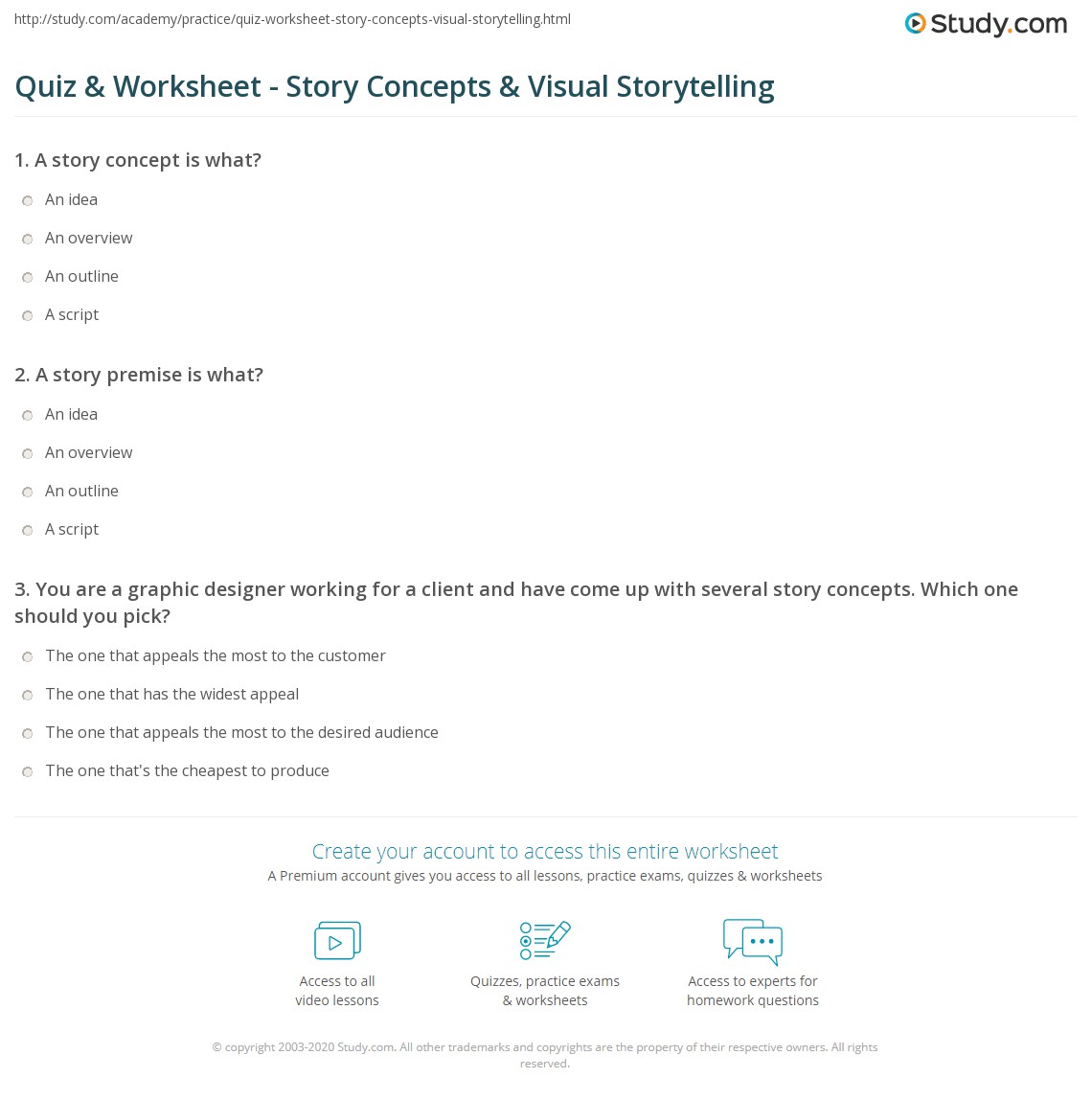Quiz & Worksheet - Story Concepts & Visual Storytelling | Study.com