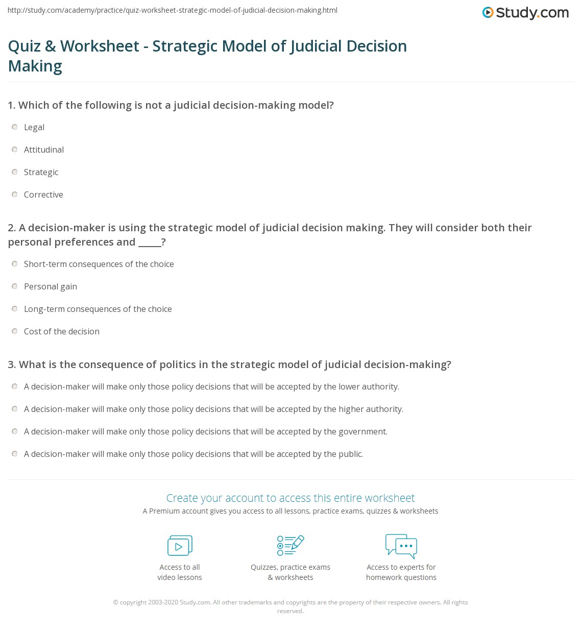 Quiz & Worksheet - Strategic Model of Judicial Decision Making | Study.com