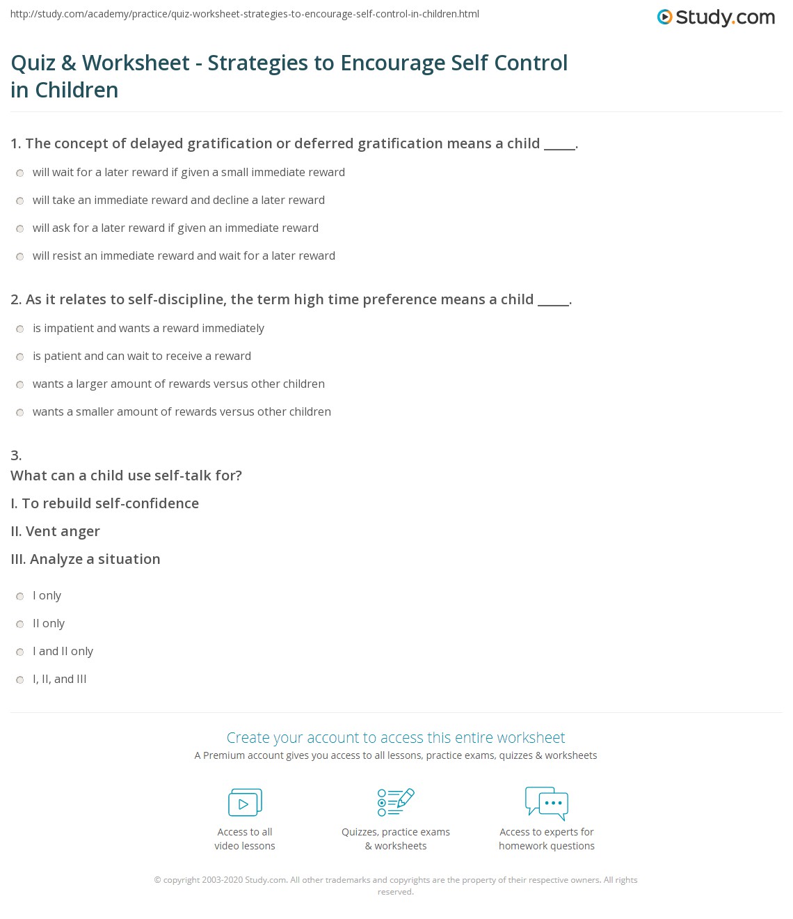 Quiz & Worksheet - Strategies to Encourage Self Control in Children ...