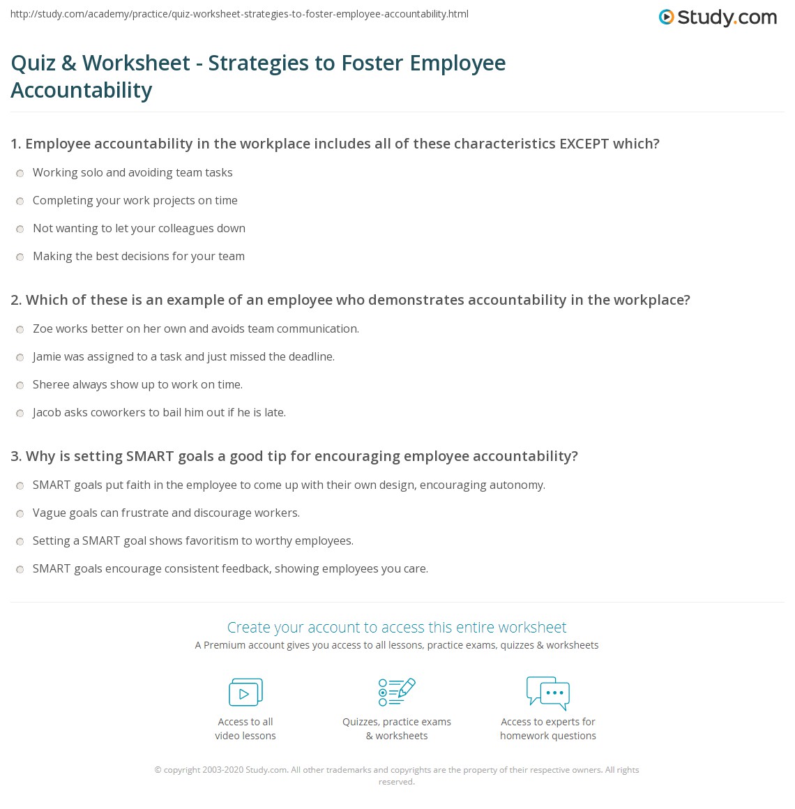 Quiz & Worksheet - Strategies to Foster Employee Accountability | Study.com