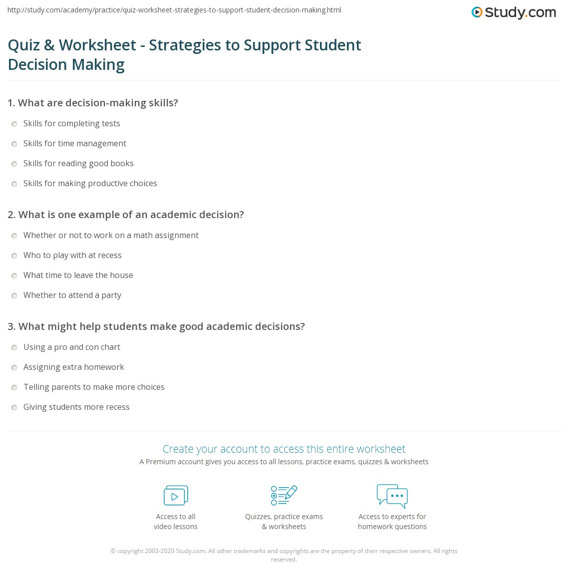 Quiz & Worksheet - Strategies to Support Student Decision Making ...