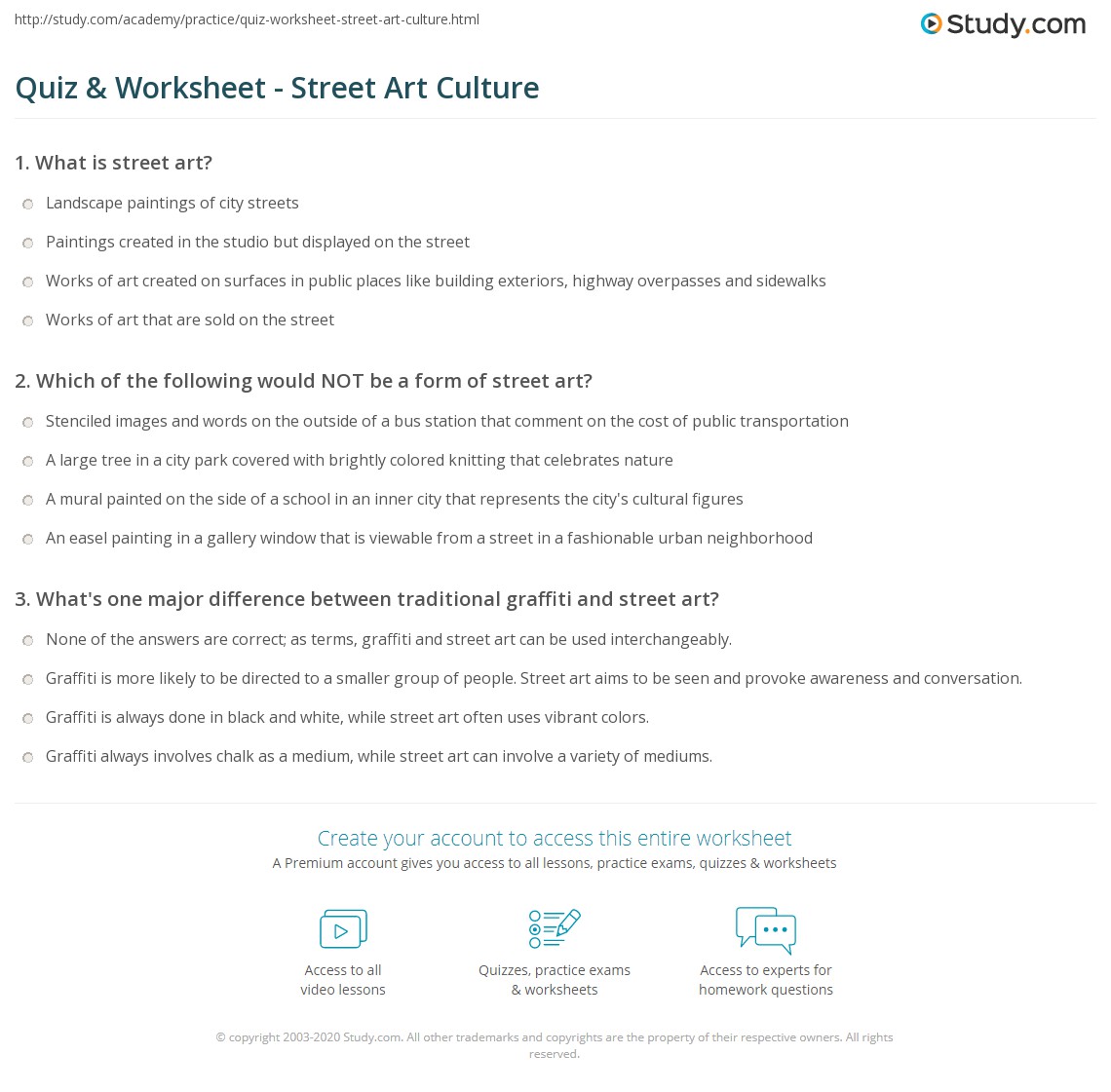 Quiz & Worksheet - Street Art Culture | Study.com