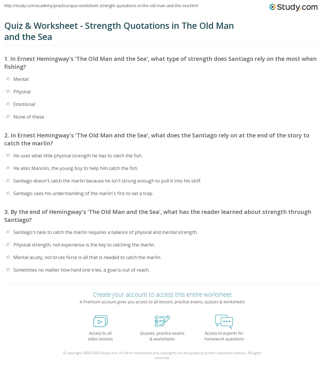 Quiz & Worksheet - Strength Quotations in The Old Man and the Sea ...