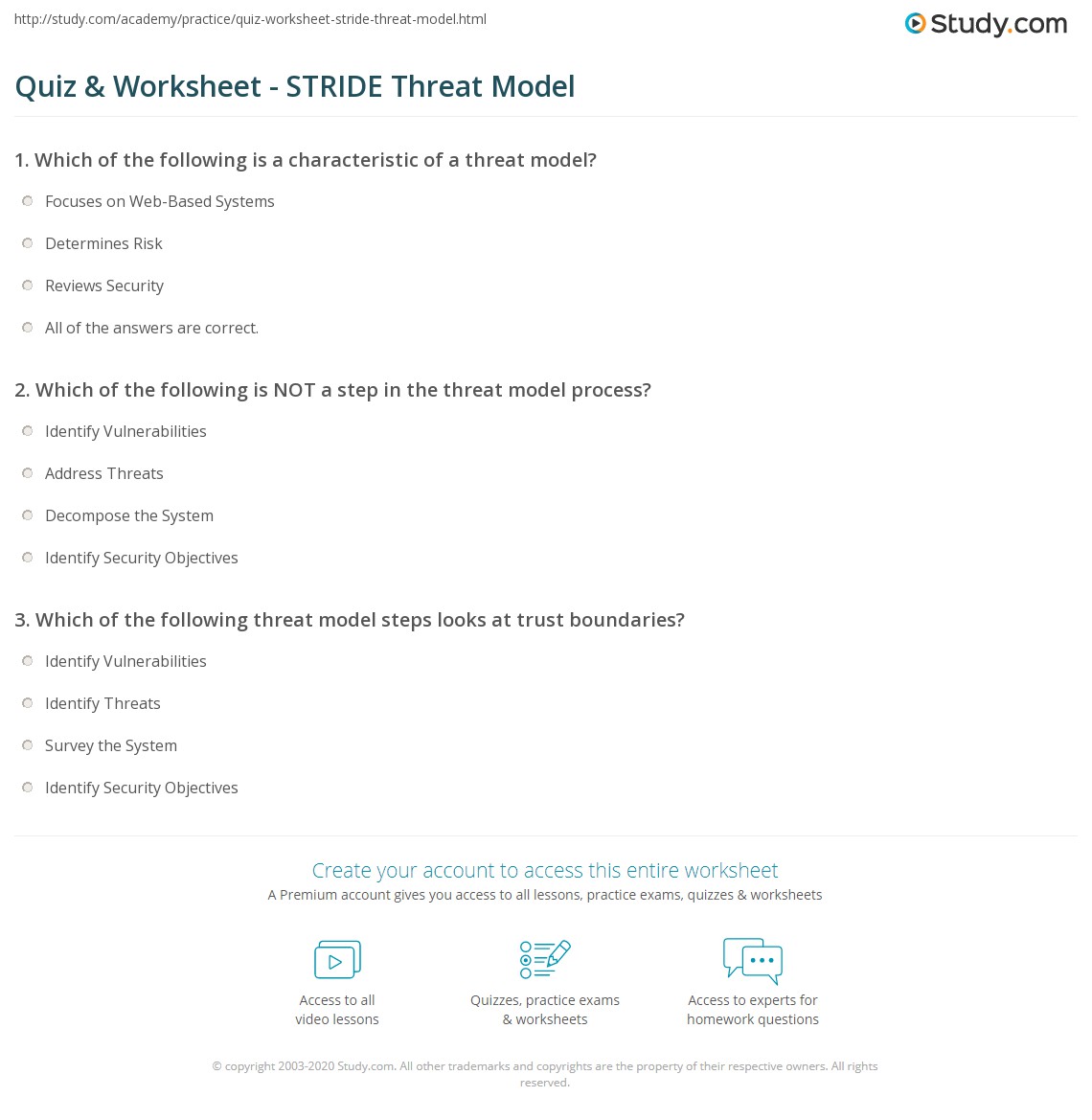 Quiz & Worksheet - STRIDE Threat Model | Study.com
