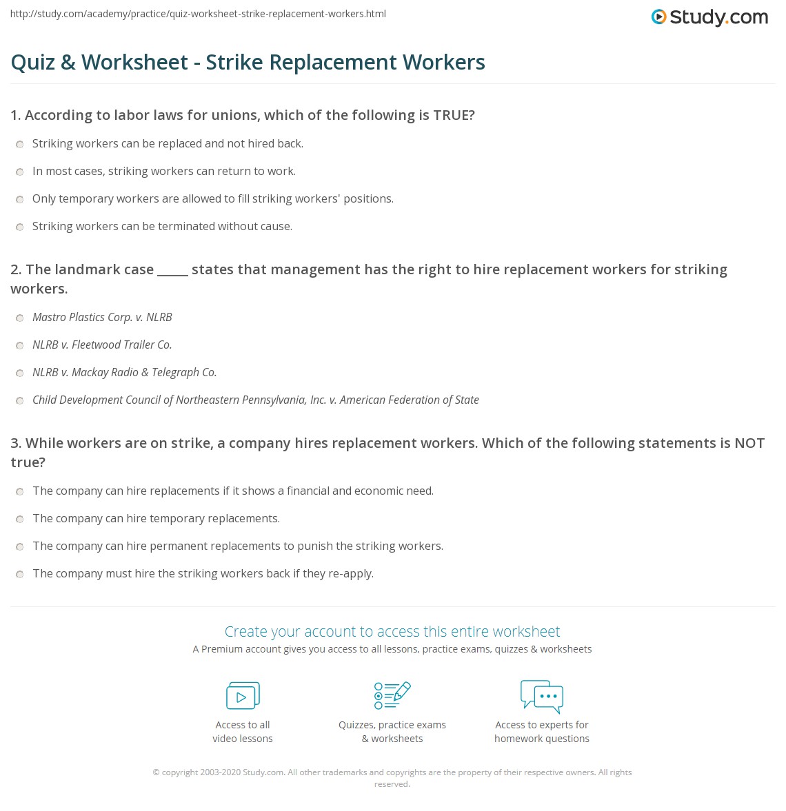 Quiz & Worksheet - Strike Replacement Workers | Study.com