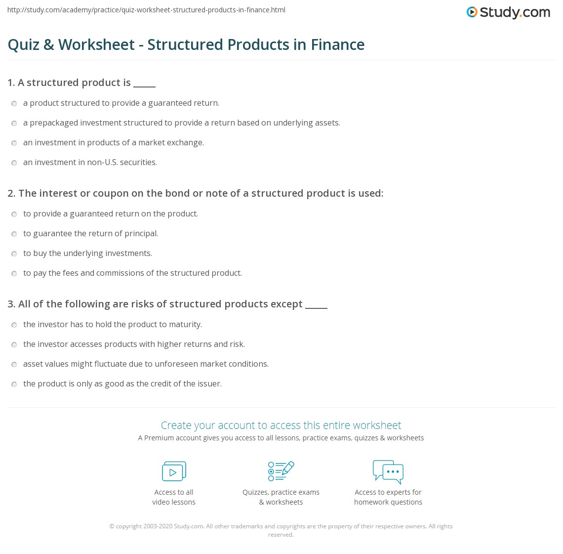 Quiz & Worksheet - Structured Products in Finance | Study.com