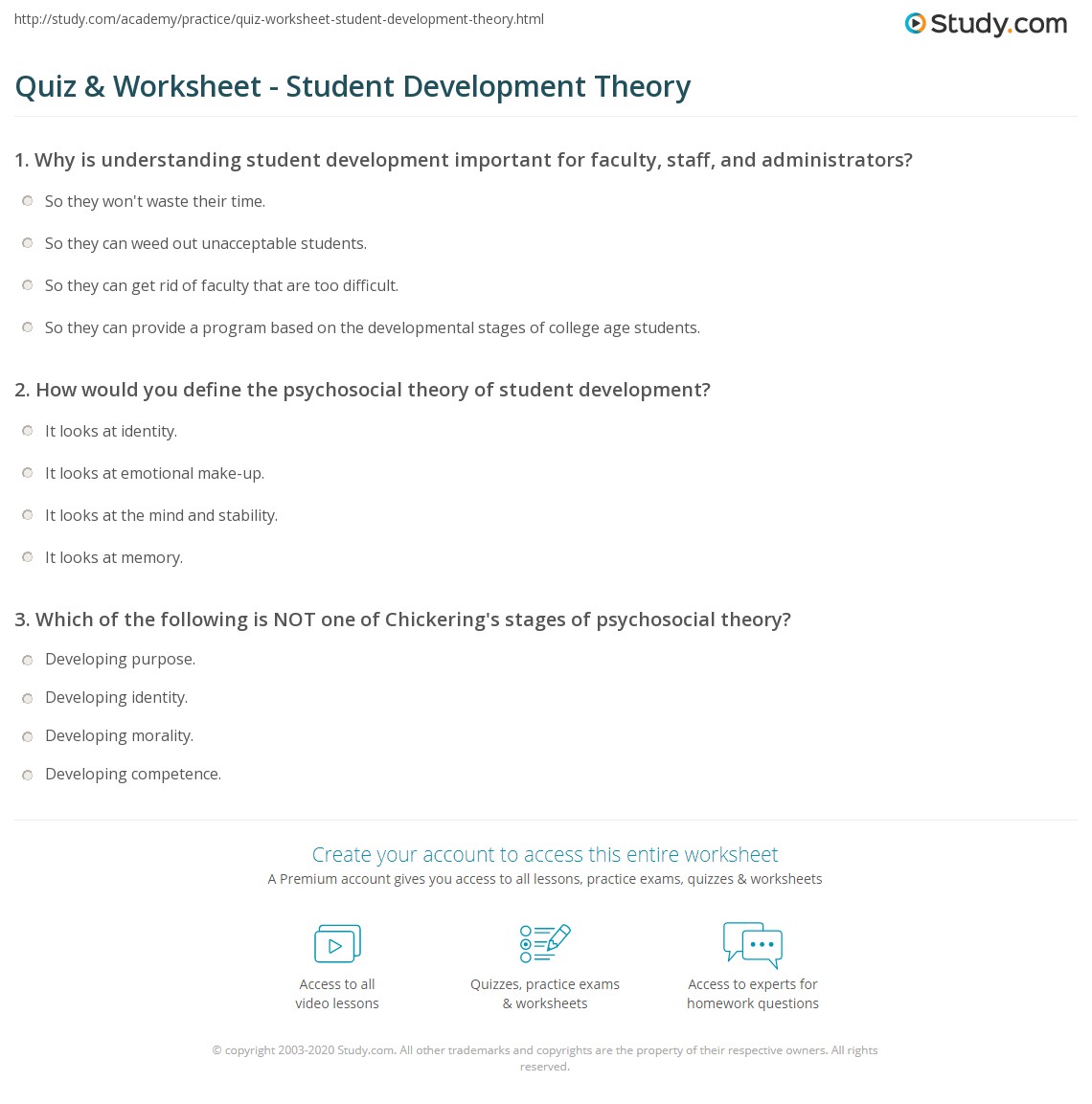 Quiz & Worksheet - Student Development Theory | Study.com