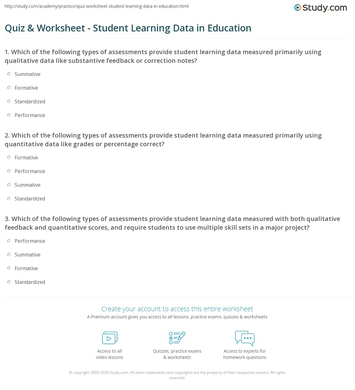 Quiz & Worksheet - Student Learning Data in Education | Study.com