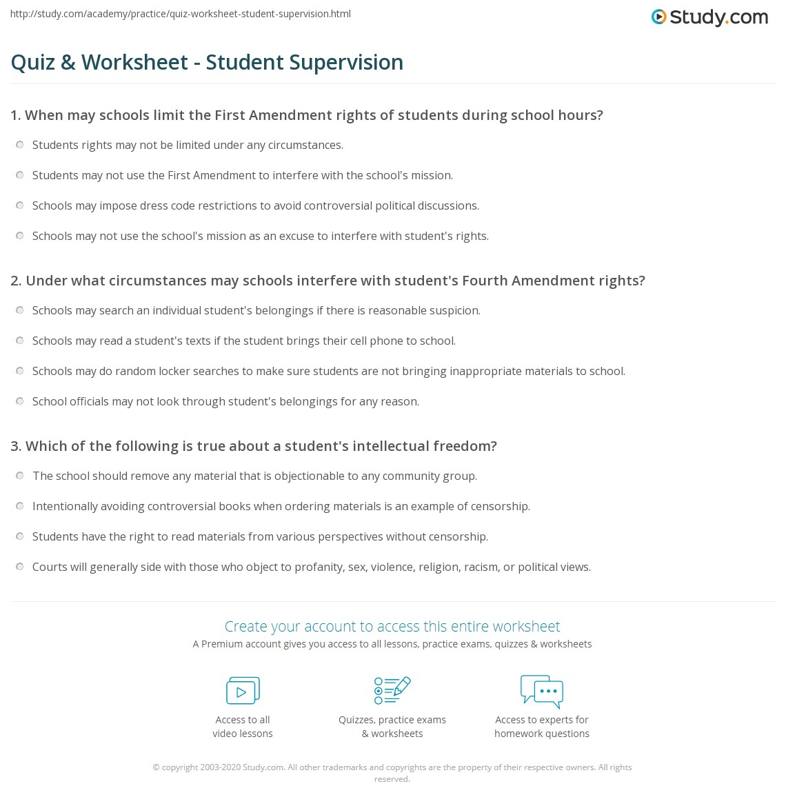 Quiz & Worksheet - Student Supervision | Study.com