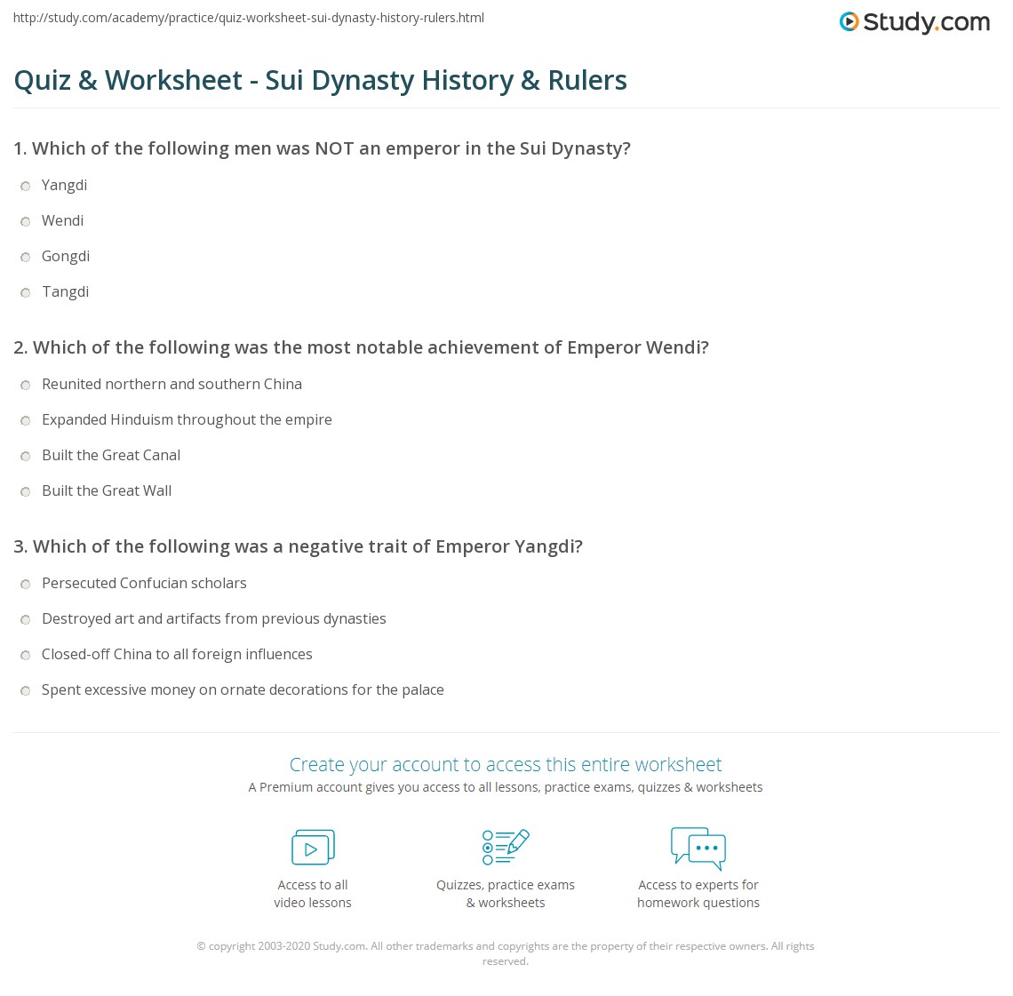 Quiz & Worksheet - Sui Dynasty History & Rulers | Study.com