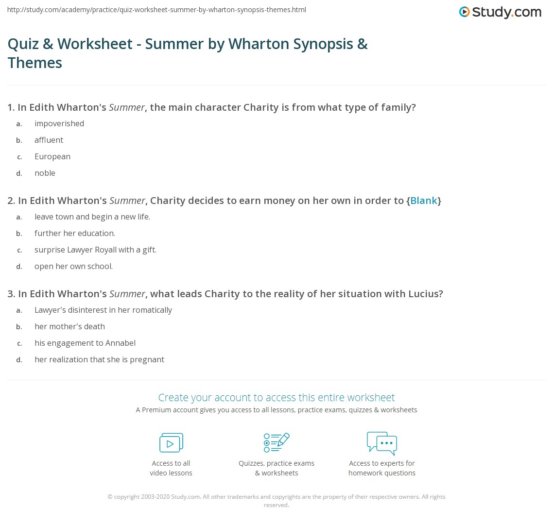 Quiz & Worksheet - Summer by Wharton Synopsis & Themes | Study.com