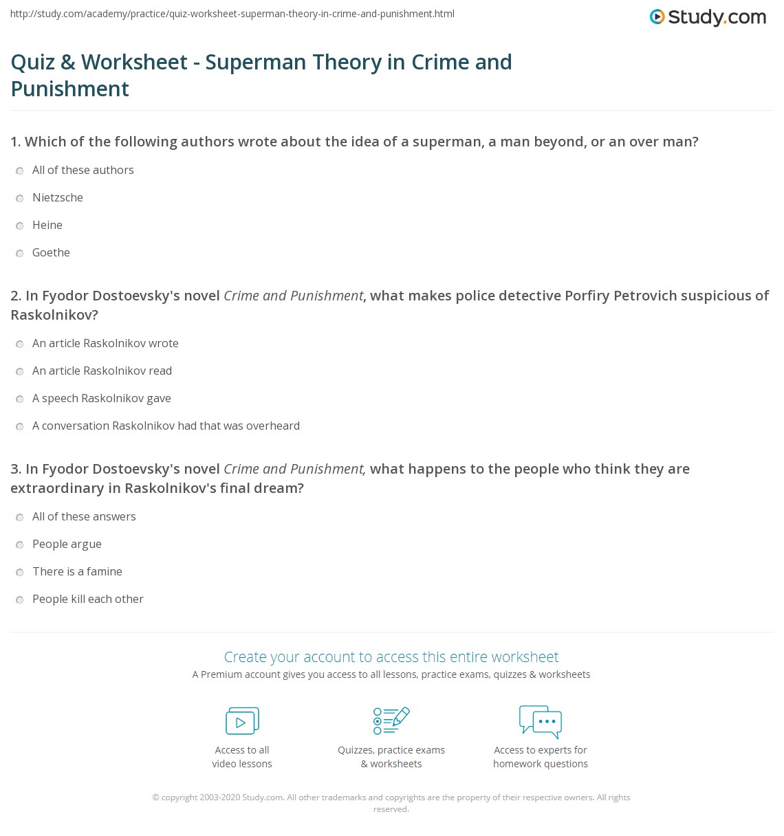 Quiz & Worksheet - Superman Theory in Crime and Punishment | Study.com