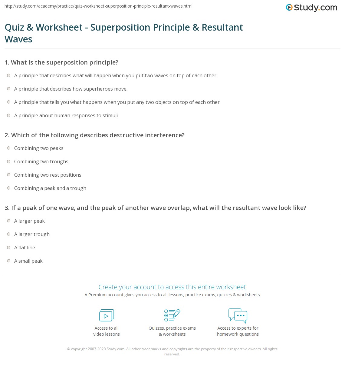 Quiz & Worksheet - Superposition Principle & Resultant Waves | Study.com