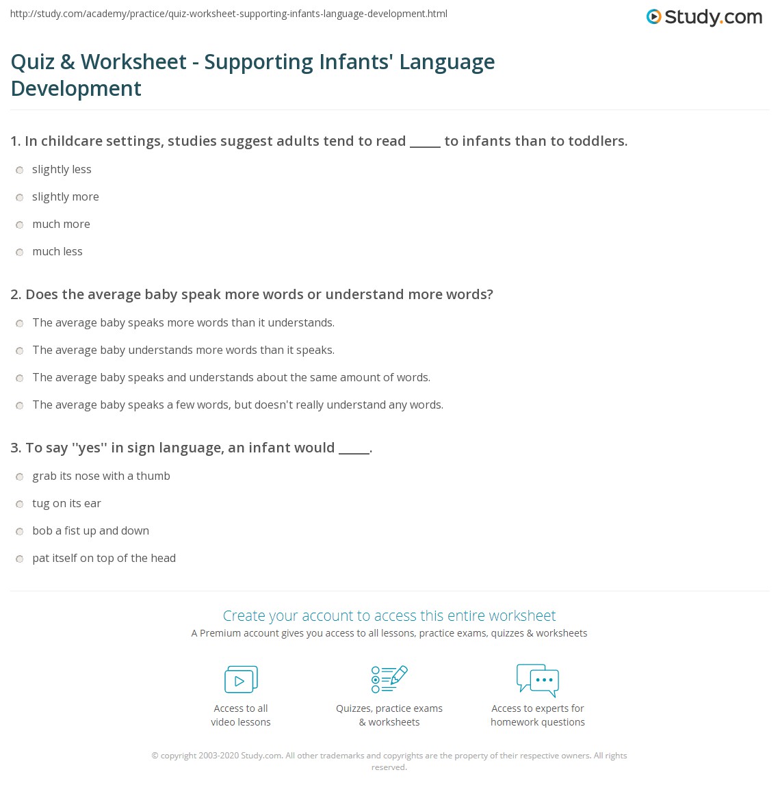 Quiz & Worksheet - Supporting Infants' Language Development | Study.com