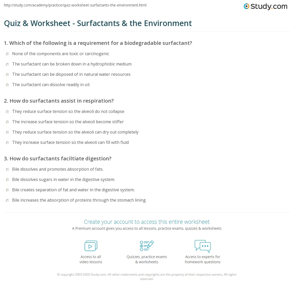 Quiz & Worksheet - Surfactants & the Environment | Study.com