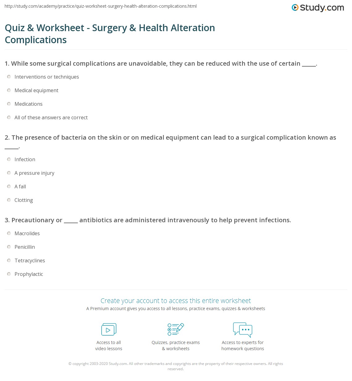 Quiz & Worksheet - Surgery & Health Alteration Complications | Study.com