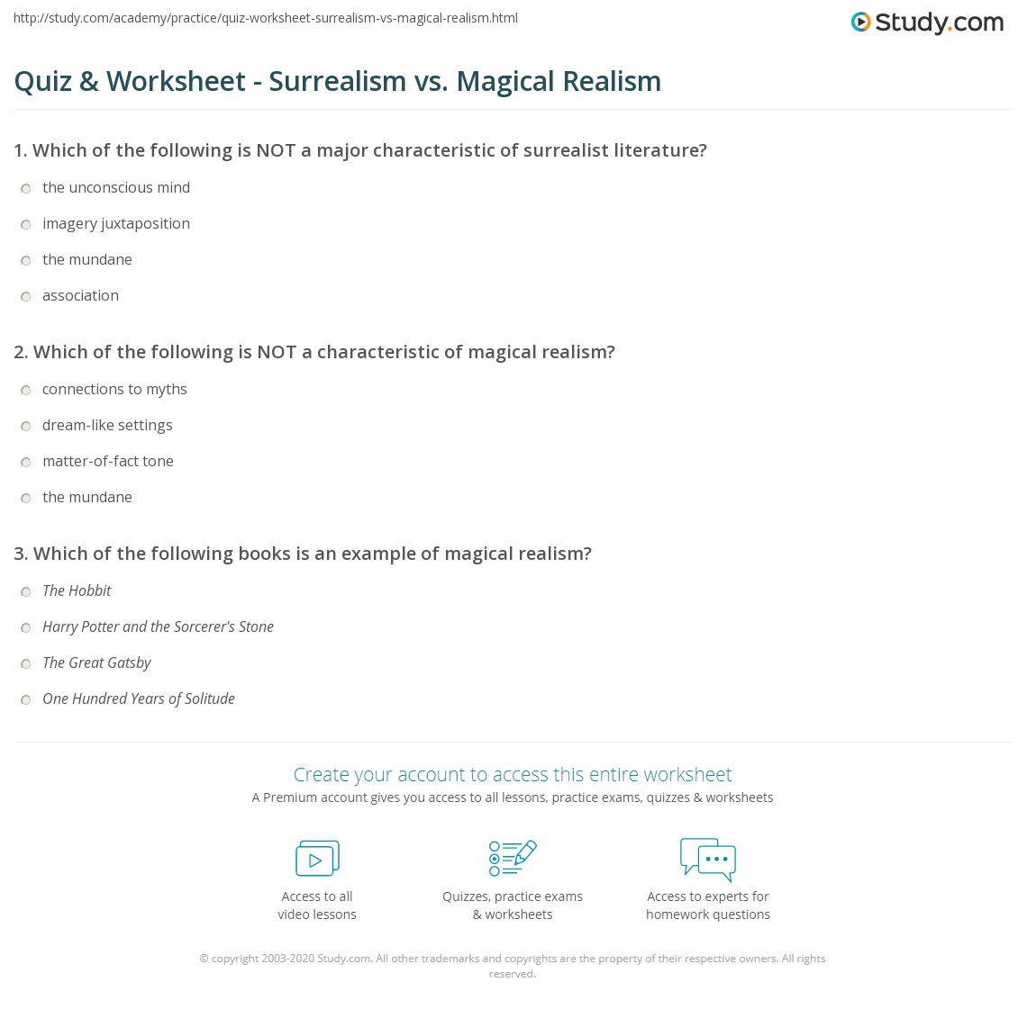 Quiz & Worksheet - Surrealism vs. Magical Realism | Study.com