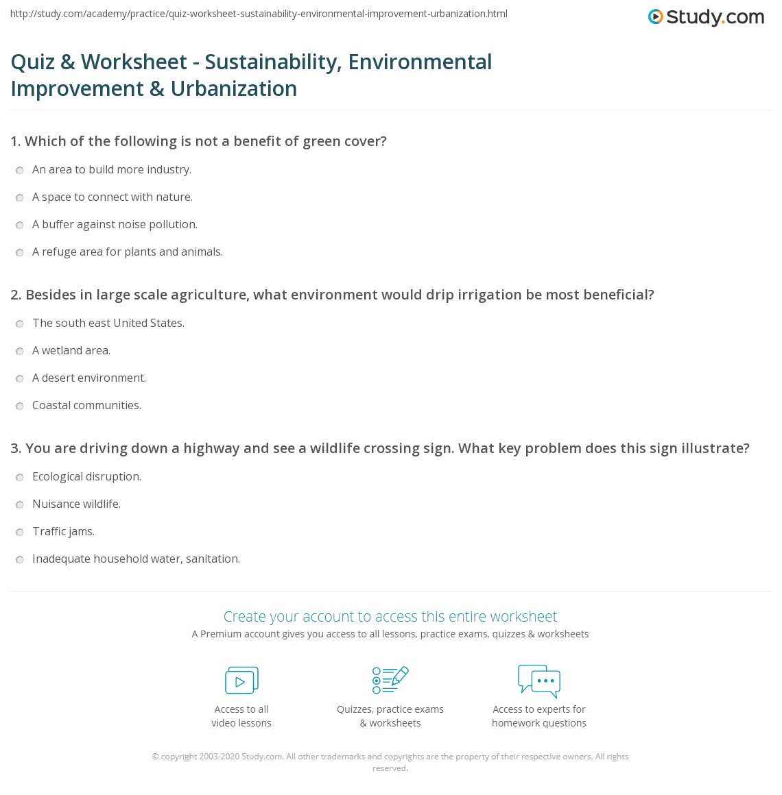 Quiz & Worksheet - Sustainability, Environmental Improvement ...
