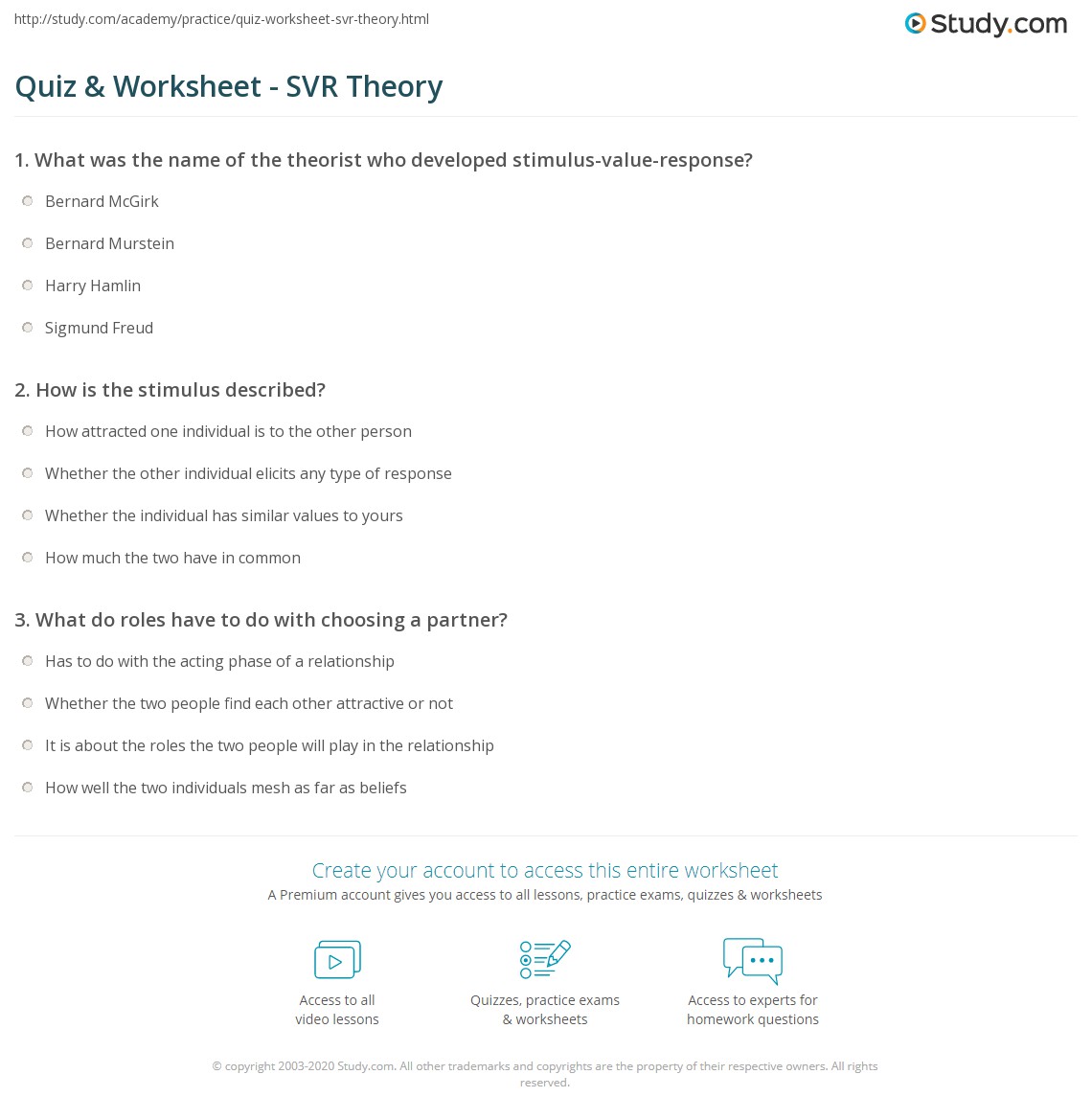 Quiz & Worksheet - SVR Theory | Study.com