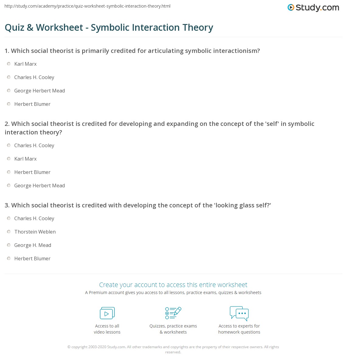 Quiz & Worksheet - Symbolic Interaction Theory | Study.com